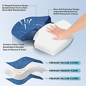 TICONN Memory Foam Seat Cushion, Office Chair Cushion Butt Pillow for Long Sitting (Blue)