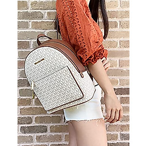 Michael Kors Kenly Medium Adina Backpack Pebbled Leather Vanilla MK Signature