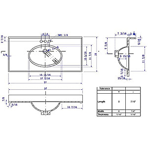 Design House 586206 Cultured Marble Vanity Top 37x19, Solid White