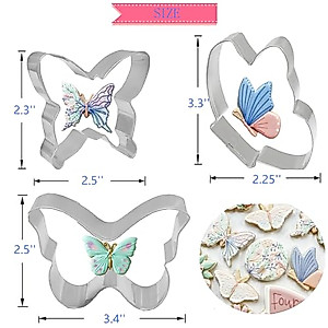3PCS Butterfly Cookie Cutters Set,Stainless Steel Cutter for Themed Party Baby Shower Wedding Spring Easter Holiday