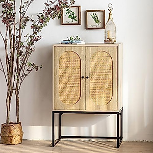 MATICO Rattan Pantry Storage Cabinet, 41.3"(H), Tall Pantry Locker, Kitchen Console Sideboard, Accent Buffet Cabinet, Display Bookcase with Rattan Door, Organizer Cupboard for Living Room, Burlywood