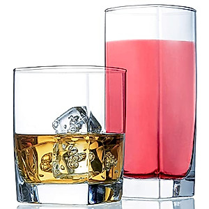 Everyday Drinking Glasses Set of 8 Drinkware Kitchen Glasses for Cocktail, Iced Coffee, Beer, Ice Tea, Wine, Whiskey, Water, 4 Tall Highball Glass Cups & 4 Short Old Fashioned Drinking Glass