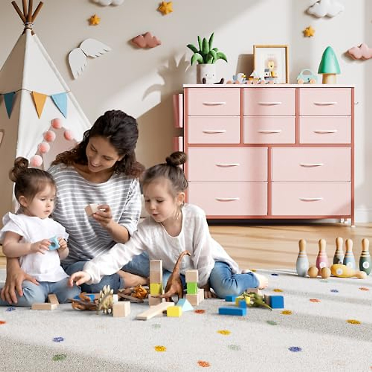 Jojoka Dresser for Bedroom with 10 Drawers, Dressers & Chest of Drawers, Fabric Storage Drawer with Side Pockets for Kids Room, Closet, Hallway, Entryway, Living Room