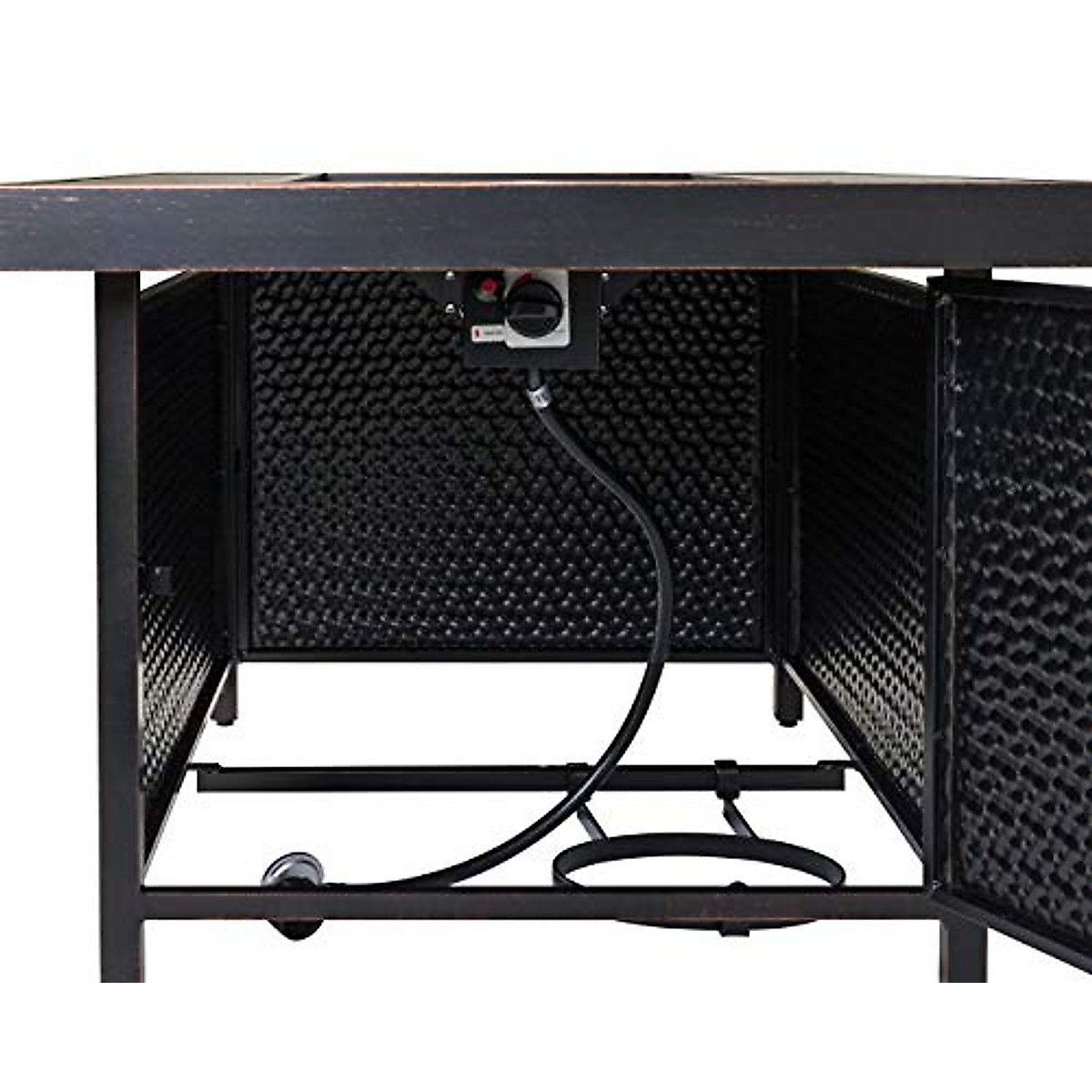 Fire Sense 62750 Weyland Hammered Aluminum Convertible Gas Fire Pit Table 55000 BTU Multifunctional Outdoor Firepit with Fire Bowl Lid, Nylon Cover & Clear Fire Glass Bronze Finish - Rectangular 48"