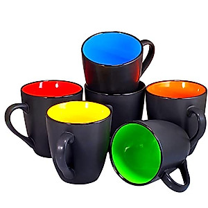 Bruntmor 16 Oz Black Coffee Mugs Set of 6, Large Size Ceramic espresso cups,Microwave safe Coffee Mugs For Your Christmas Gift, Black Coffee, Tea cups