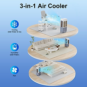 Uthfy Evaporative Air Cooler,3880CFM Swamp Cooler With 10.6 Gal Tank, 43" Portable Evaporative Cooler With Remote,12H Timer,4 Ice Pack,Oscillation,3 Speeds,3 In 1 Cooling Fan for Garage,Patio,Basement