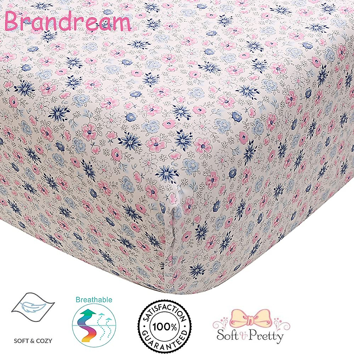 Brandream Pink Butterfly Floral Crib Bedding Set for Girls | 4 Piece Nursery Set | Comforter, Fitted Sheet, Skirt, Diaper Stacker Included