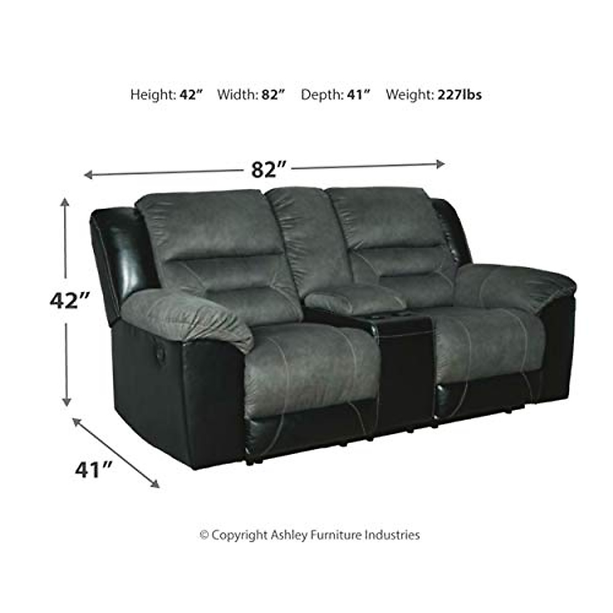 Signature Design by Ashley Earhart Faux Leather Manual Double Reclining Loveseat with Storage Console, Gray & Black