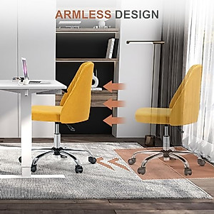 DUMOS Office Desk Chair, Modern Cute Rolling Vanity Swivel Task Chairs with Wheels, Comfortable Back Seat Armless for Home, Bedrooms, Office, Study, Student, Adults, Make-up, Dressing Room, Yellow