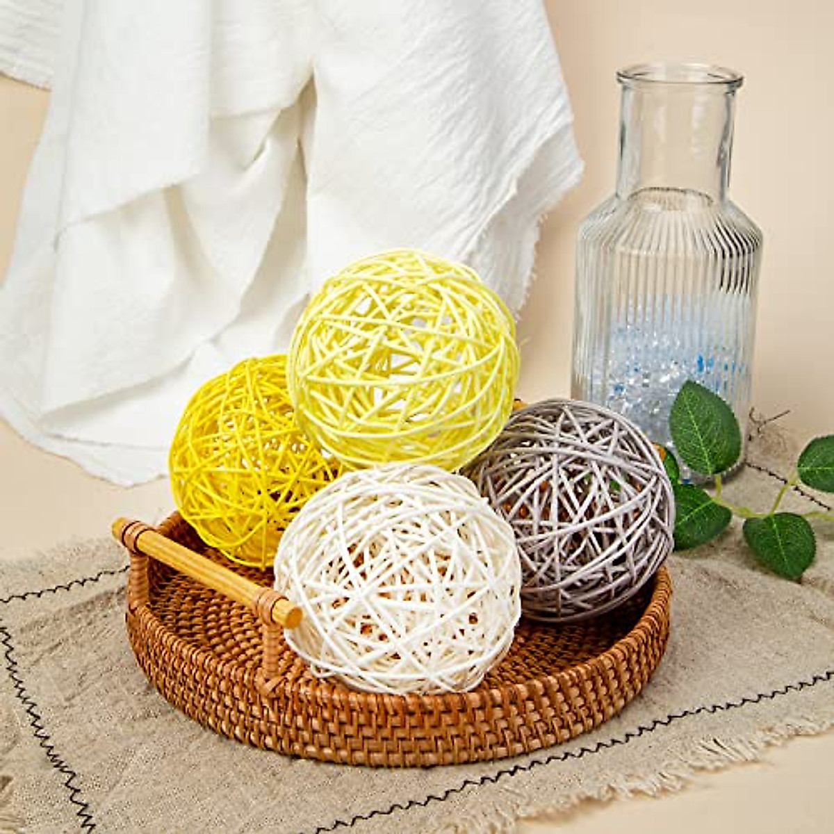 DomeStar Extra Large Rattan Balls, 4 Inches Wicker Balls Decorative Balls Natural Decorative Wicker Rattan Balls Orbs Vase Fillers Yellow, White, Grey and Lemon