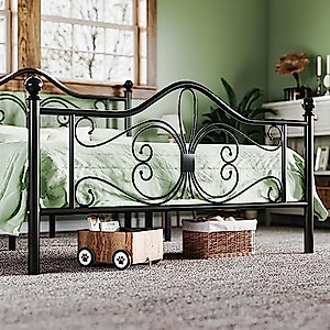 Allewie Queen Size Bed Frame with Headboard,Metal Bed Frame with Butterfly Pattern Design Headboard & Footboard,No Box Spring Needed,Easy Assembly,Black