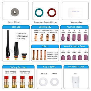 RX WELD 57PCS TIG Welding Torch Stubby Gas Lens #12 Pyrex Glass Cup Kit For WP-17/18/26
