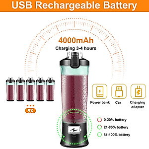 Portable Blender,Personal Size Blender for Shakes and Smoothies with 6 Blades,20 Oz Mini fresh juicer Blender Cup USB rechargeable with Travel Lid for Home,Office & Gym (Black)