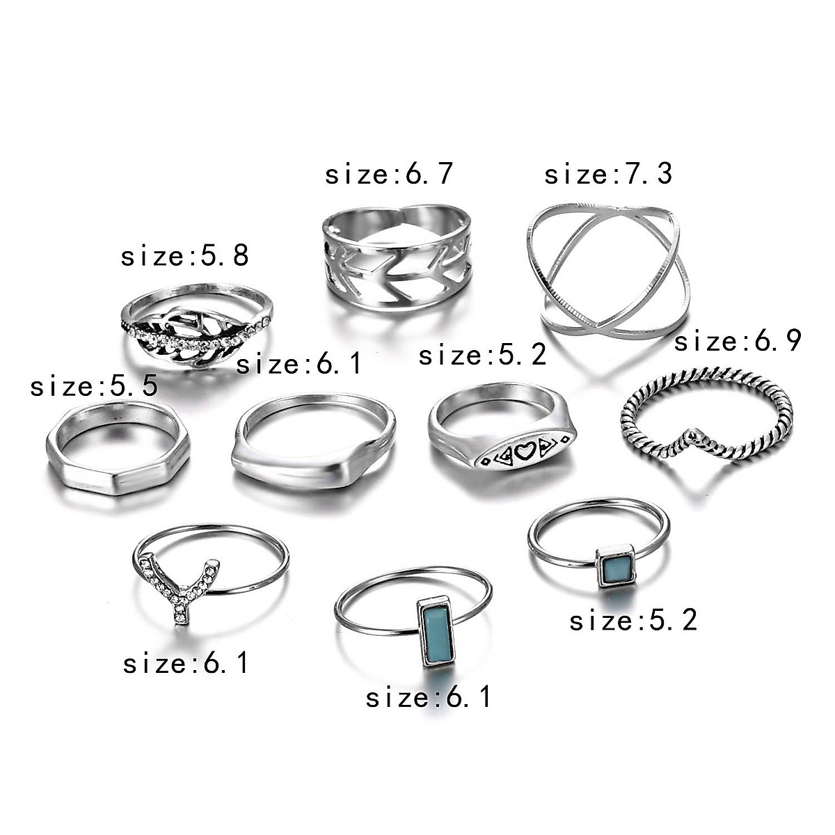 Gmai Bohemian Vintage Women Crystal Joint Knuckle Nail Ring Set of 10 pcs Finger Rings Punk Ring Gift (Punk)