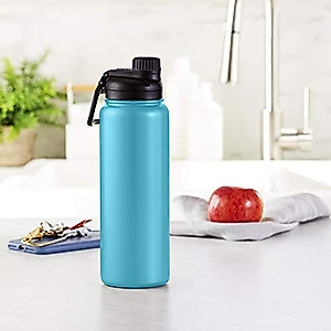 Amazon Basics Stainless Steel Insulated Water Bottle with Spout Lid – 30-Ounce, Teal