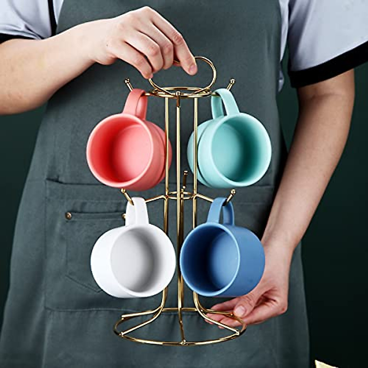 Berglander Gold Coffee Mug Holder, Stainless Steel Coffee Cup Holder Stand Easy to Hang and Take Avoid Crowded Collision Design, Beautiful Decoration Mug Rack Tree Mug Hooks Easy to Clean