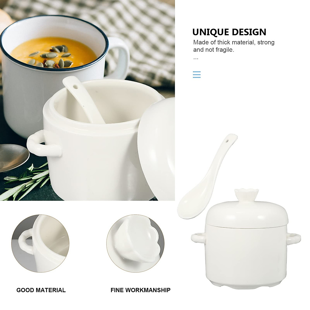 Hemoton Ceramic Stewing Bowl Pot Set: Ceramic Stew Bowl Soup Bowl with Lid Dessert Bowl Pot 460ml