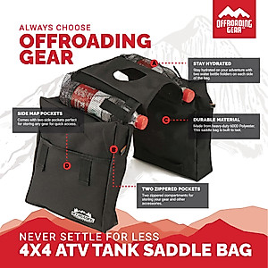 Offroading Gear 4x4 Waterproof Rear and Front Tank-Top Saddle Bag| With Two Compartments| Great for ATV| UTV| Snow Mobile| Quad Bike| Motorcycle| Etc. | Black