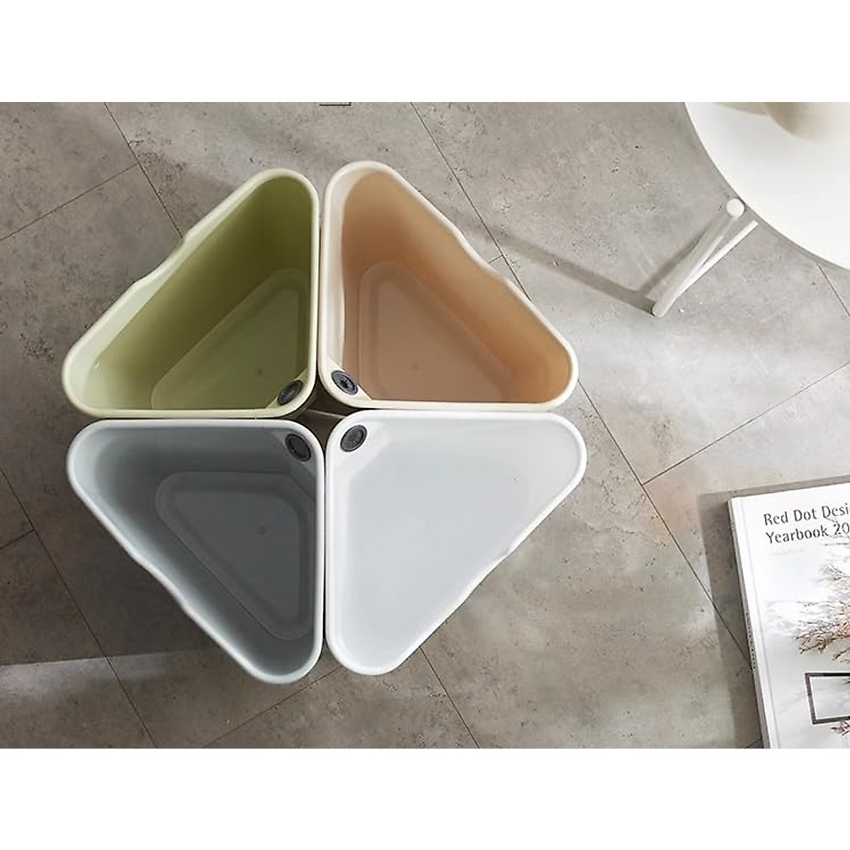 JEIMALEN Plastic Trash Can Small Wastebasket Slim Garbage Can 3.2 Gallon Triangular Trash Bin for Kitchen, Bathroom, Bedroom, Home Office, Outdoor, Dorm Room (White)