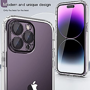 Switdo Compatible with iPhone 14 Pro Case Clear with Built-in Screen Protector&Camera Lens Protector,Transparent Shockproof Cover Full Body Protective Phone Case for iPhone 14 Pro 6.1 inch,Clear
