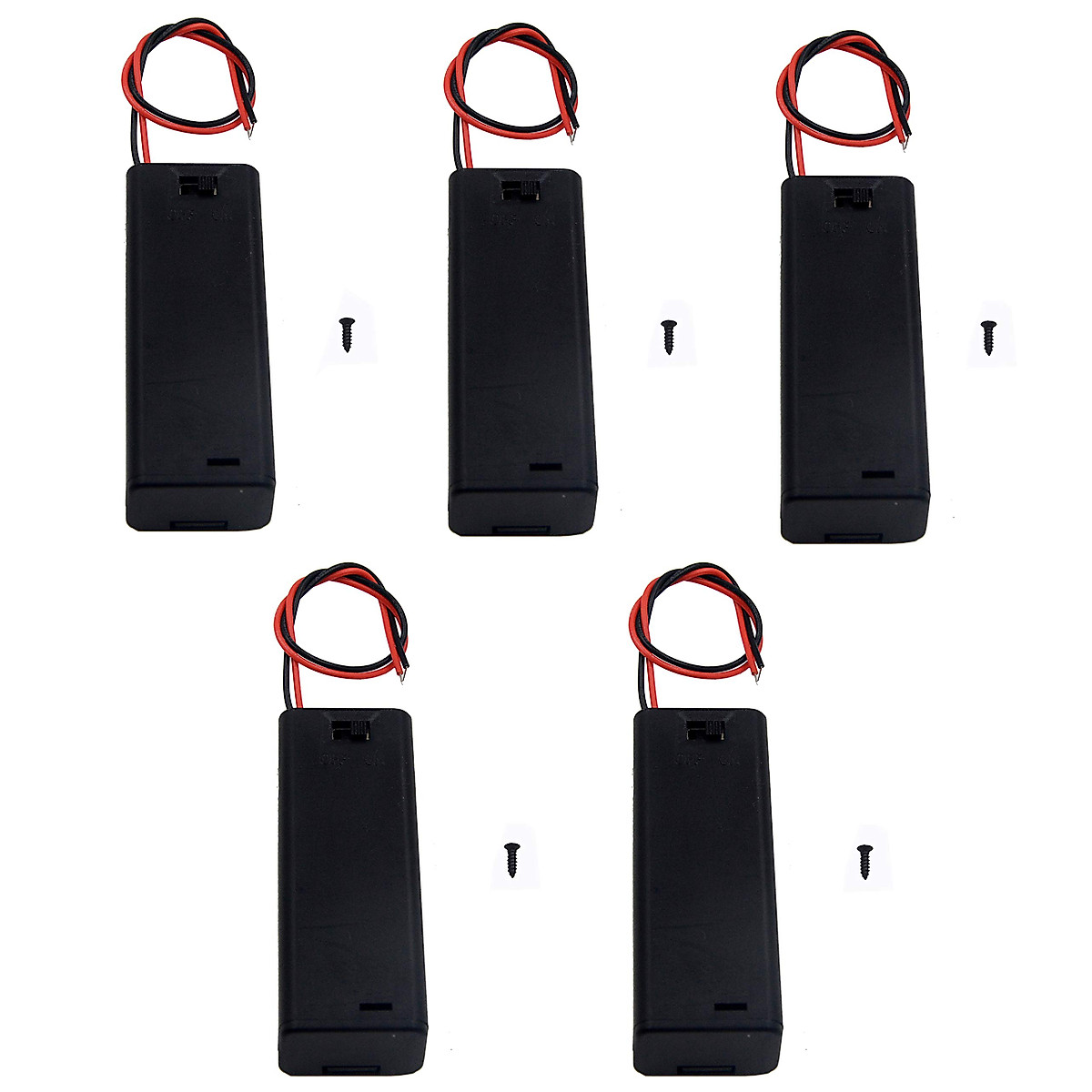 LampVPath (Pack of 5 Single AA Battery Holder with Switch and Cover, 1 AA Battery Holder with Cover and Switch, AA Battery Holder with Leads Wires