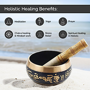 Singing Bowl for Meditation, Stress Relief | Tibetan Singing Bowl | Meditation Accessories | Metal Bowl | Meditation Music for Relaxation & Gifting