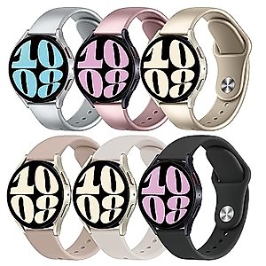 6 Pack Silicone Bands for Samsung Galaxy Watch 7 6 5 4 Band 40mm 44mm/Watch FE 40mm Women Men,20mm Watch Band for Samsung Watch 6 Classic 43mm 47mm/Watch 5 Pro 45mm/4 Classic 42mm 46mm Sport Straps