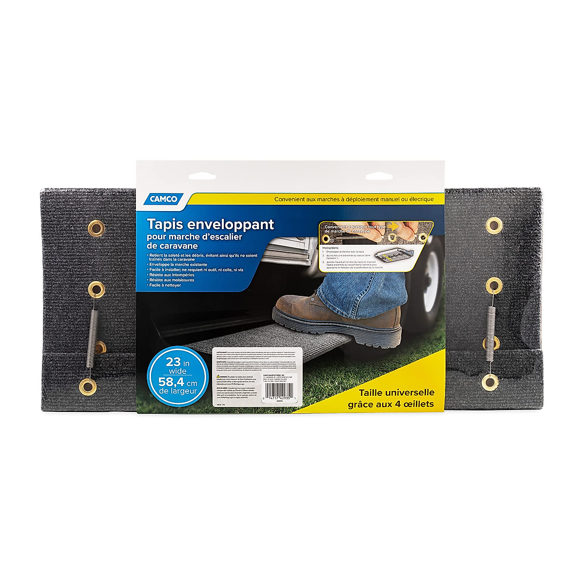 Camco Wrap Around Step Rug- Protects Your RV From Unwanted Tracked In Dirt, Works on Electrical and Manual RV Steps - Extra Large (Gray) (42935), 23 Inch