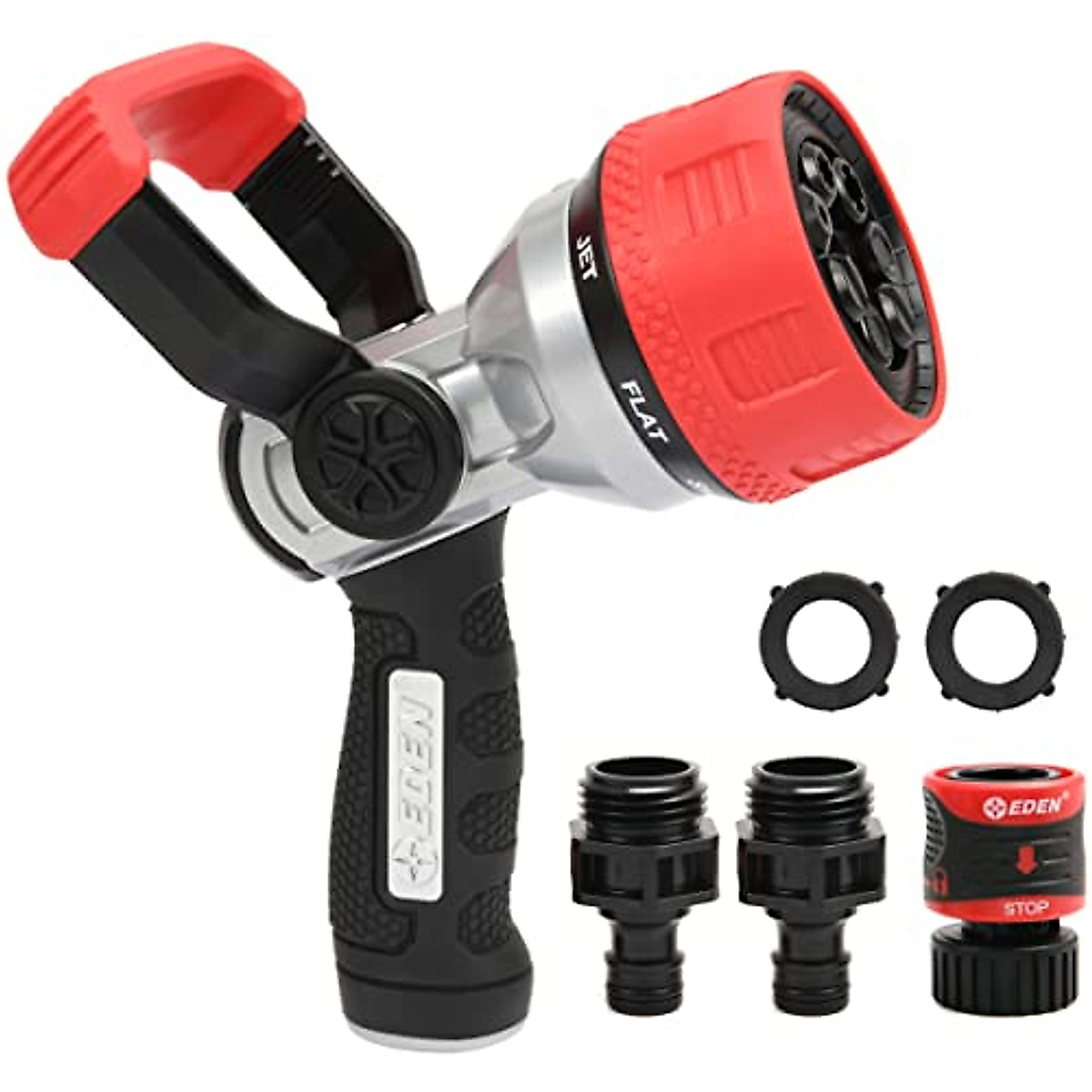 Eden Heavy Duty Metal Garden Hose Spray Nozzle with Quick Connect Starter Set 96806 Fireman Style