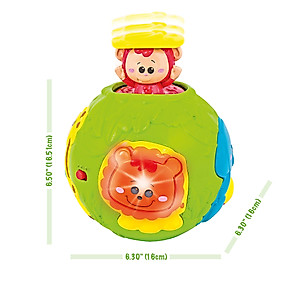 Jungle Animal Roll & Learn Fun Baby Activity Ball. Activity Center with Light, Sounds and Music. Crawling Toys for 6 month old and up boys. Electronic Playtime Light Up Monkey Ball Toy for Toddlers