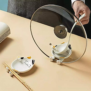 OURASHERO Multifunctional Ceramic Spoon Rest for Kitchen, Cute Cat Shape Cooking Utensil Holder Pot Lid Rack Coffee Spoon Rest Ladle Rest Spatula Utensil Rest for Kitchen Counter & Stove Top