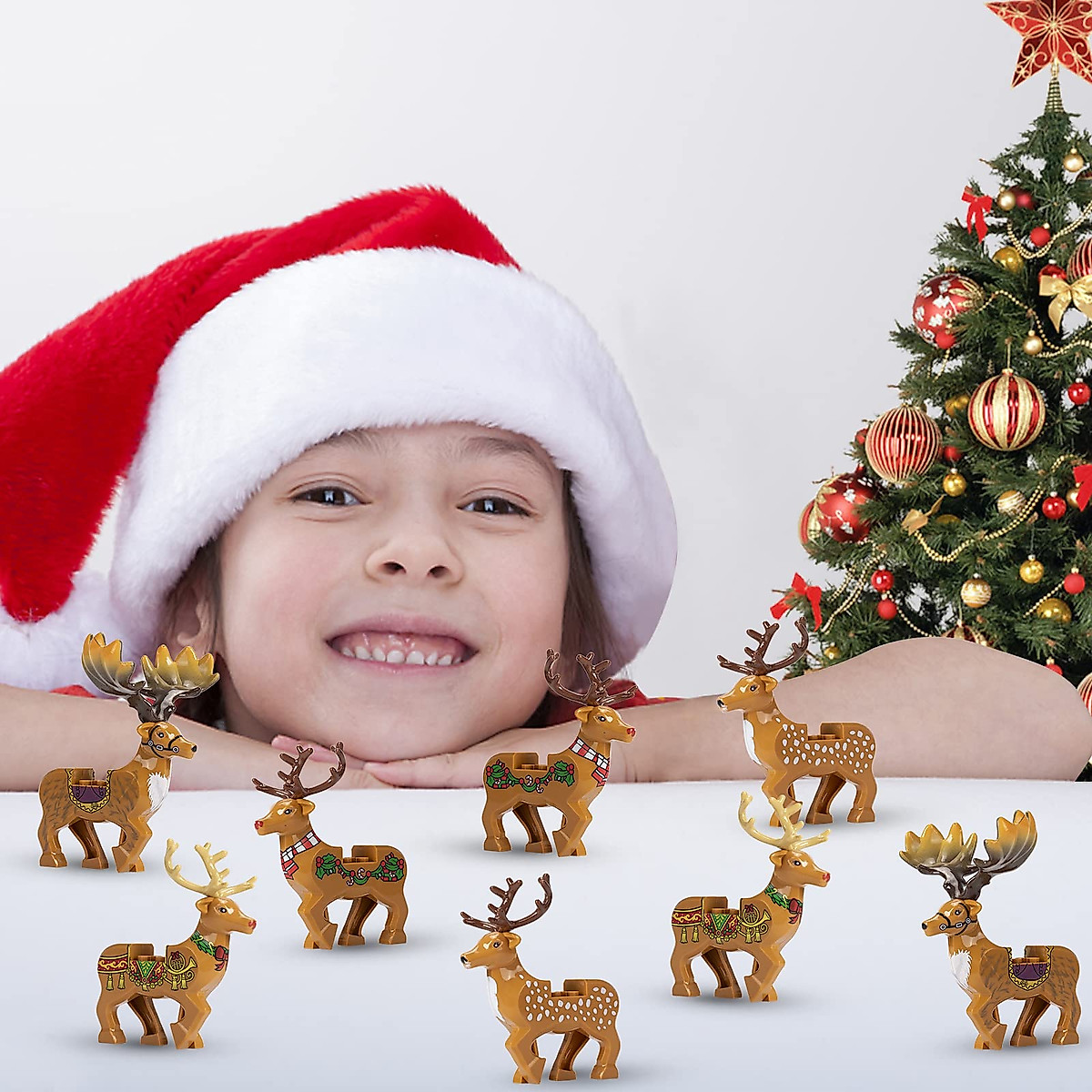 Sawaruita Christmas Reindeer Figures Animals Building Blocks Model Brick Set Accessories Decorations, Christmas Tree Ornaments Toys Compatible with Major Brand