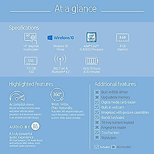 HP Pavilion X360 14-Inch Convertible Touchscreen Laptop, 8th Gen Intel Core I5-8265U, 8 GB RAM, 512 GB Solid-State Drive, Windows 10 Home (14-cd1020nr, Natural Silver)