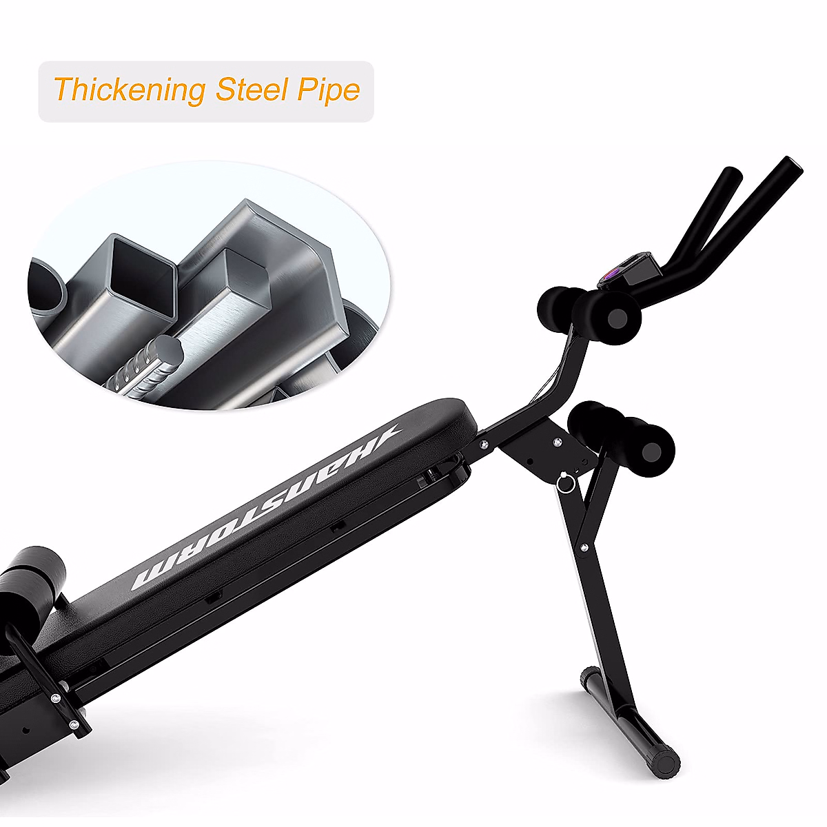 HANSTORM Adjustable Folding Sit Up Bench Workout, Abdominal Exercise Equipment Bench for Men and Women, Slant Bench for Strength Training Fitness, Black