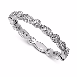 Oro Leoni 925 Sterling Silver Cubic Zirconia Eternity Band Ring. 8