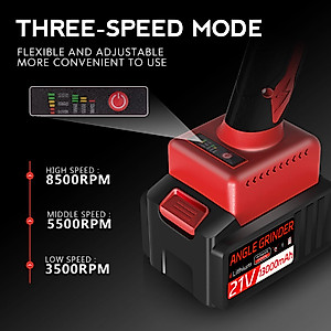 ALIENWORLD Cordless Angle Grinder with Brushless Motor,Adjustable 3-speed mode with 13000mAh Li-ion Battery&Charger,10Pcs Disc for Cutting and Grinding,2-Position Handle, Battery Grinder Tool set