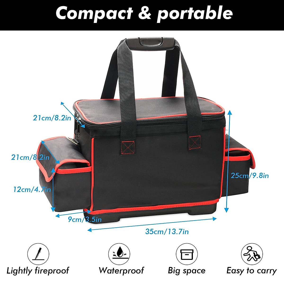 Air Compressor Bag, Compatible with Milwaukee M18 Inflator 2848-20, Air Pump and Battery Charger Carrying Box for Milwaukee, Holds 18V 3.0/4.0/5.0/6.0/6.5/7.0/8.0/9.0 Ah Battery, Black, Bag Only
