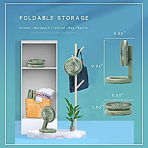 Alioth Portable Foldable Desk Fan, Rechargeable Personal Fan Cordless, 3 Speeds Super Quiet Battery Operated Fan for Office, Home, Outdoor (Green)