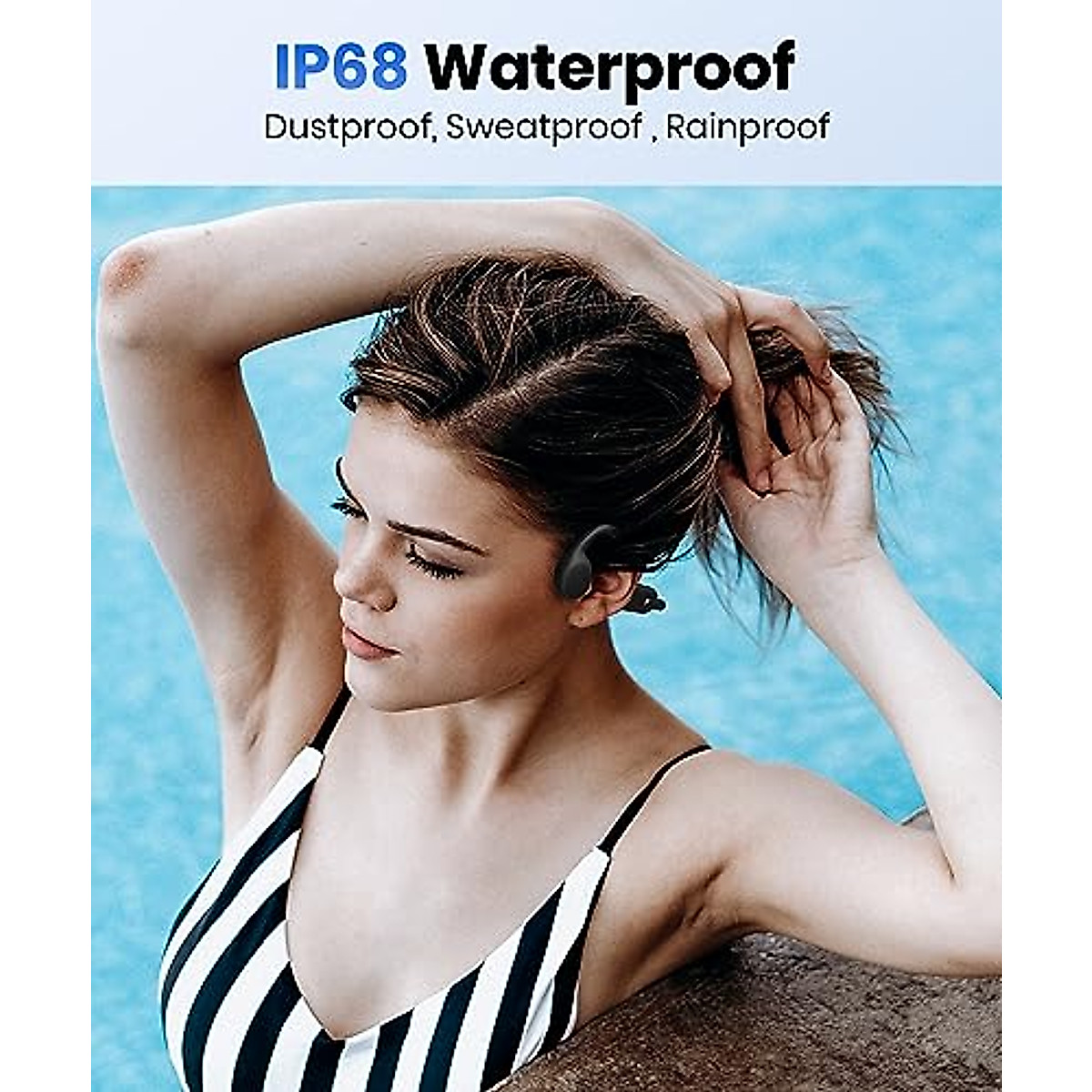 Bone Conduction Headphones, Wireless Open-Ear Headphones, Bluetooth 5.3 with Mic - MP3 Play Built-in 32GB Memory, IPX8 Waterproof Sports Headphones for Gym Workout Swimming Running Cycling.