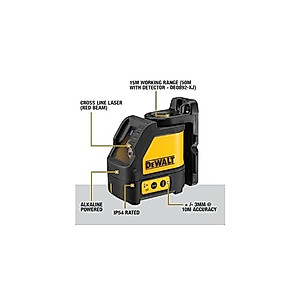 DEWALT Line Laser, Self-Leveling, Cross Line, Red Beam (DW088K)