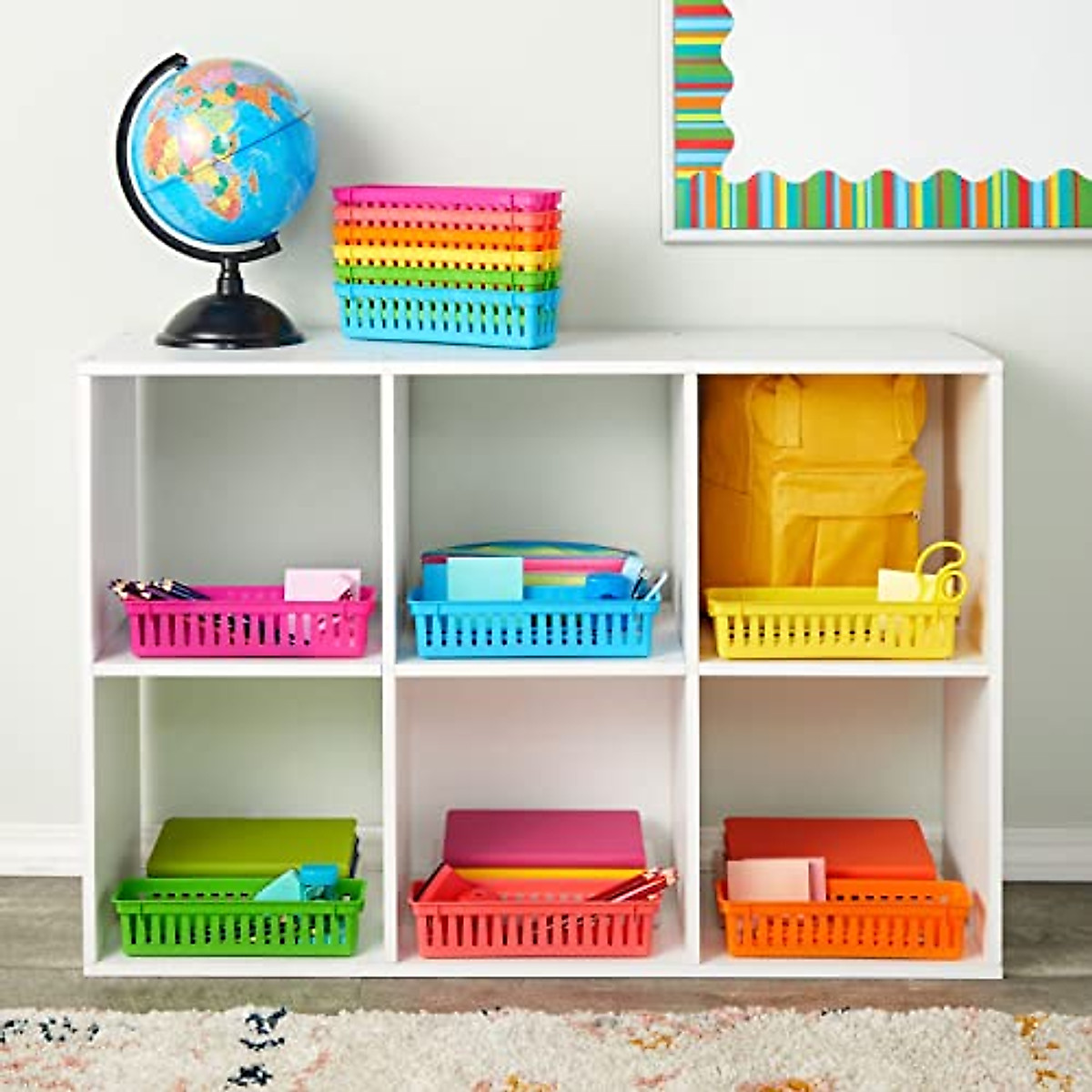 12-Pack Small Pencil Holder Trays, Elementary Teacher Supplies for Classroom Must Haves, Caddy, Plastic Organizer Baskets for Office Storage, Organization, Decorations (Rainbow, 10.0x2.9x2.4 in)