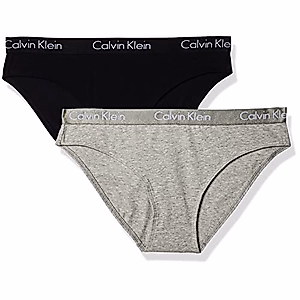Calvin Klein Women's Motive Cotton Multipack Bikini Panty, Black/Gray Heather, L
