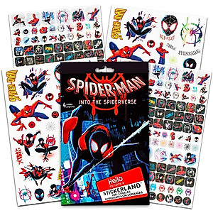 Marvel Spiderman Stickers and Tattoos Party Favor Bundle (295+ Spider-Verse Stickers and 25 Spider-Man Temporary Tattoos)