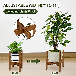 Blvornl 1 Pack Adjustable Plant Stand Indoor, 11.8 in Mid Century Plant Holder, Stable Bamboo Plant Stand for 7-11in Flower Potts (Excluding Potted Plants) (Dark Brown)