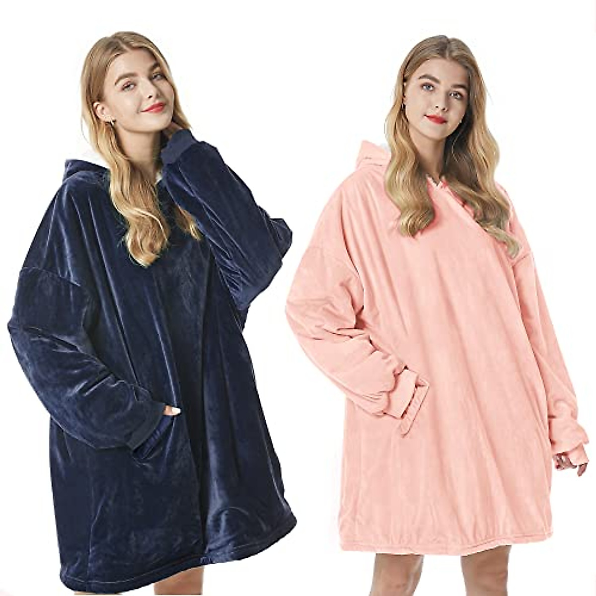 Felicigeely Blanket Sweatshirt,Oversized Fleecehug Hoodie Wearable Blanket,Soft Warm Comfortable Giant Front Pocket for Adults Men Women Teens Friends(2 PCS)