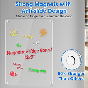 OORAII Magnetic Acrylic Calendar for Fridge Refrigerator Monthly Dry Erase Board w/ 8 Markers & Magnetic Pen Holder, Organic Glass Clear Planning Whiteboard Workout Board Meal Planner Magnetic 16x12''