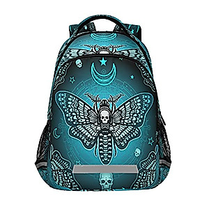 KEEPREAL Moth Dead Head Backpack Water Resistant Casual Daypacks Outdoor Sports Rucksack School Shoulder Bag for Boys Girls Teens