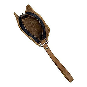 Hide & Drink, Small Cat Face Clutch Handmade from Full Grain Leather - Minimalist Purse to Carry Money, Change, Cards - Mini Pouch with Zipper - Single Malt Mahogany