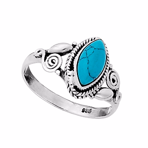 81stgeneration Women's 925 Sterling Silver Boho Spiral Indian Simulated Turquoise Gemstone Ring