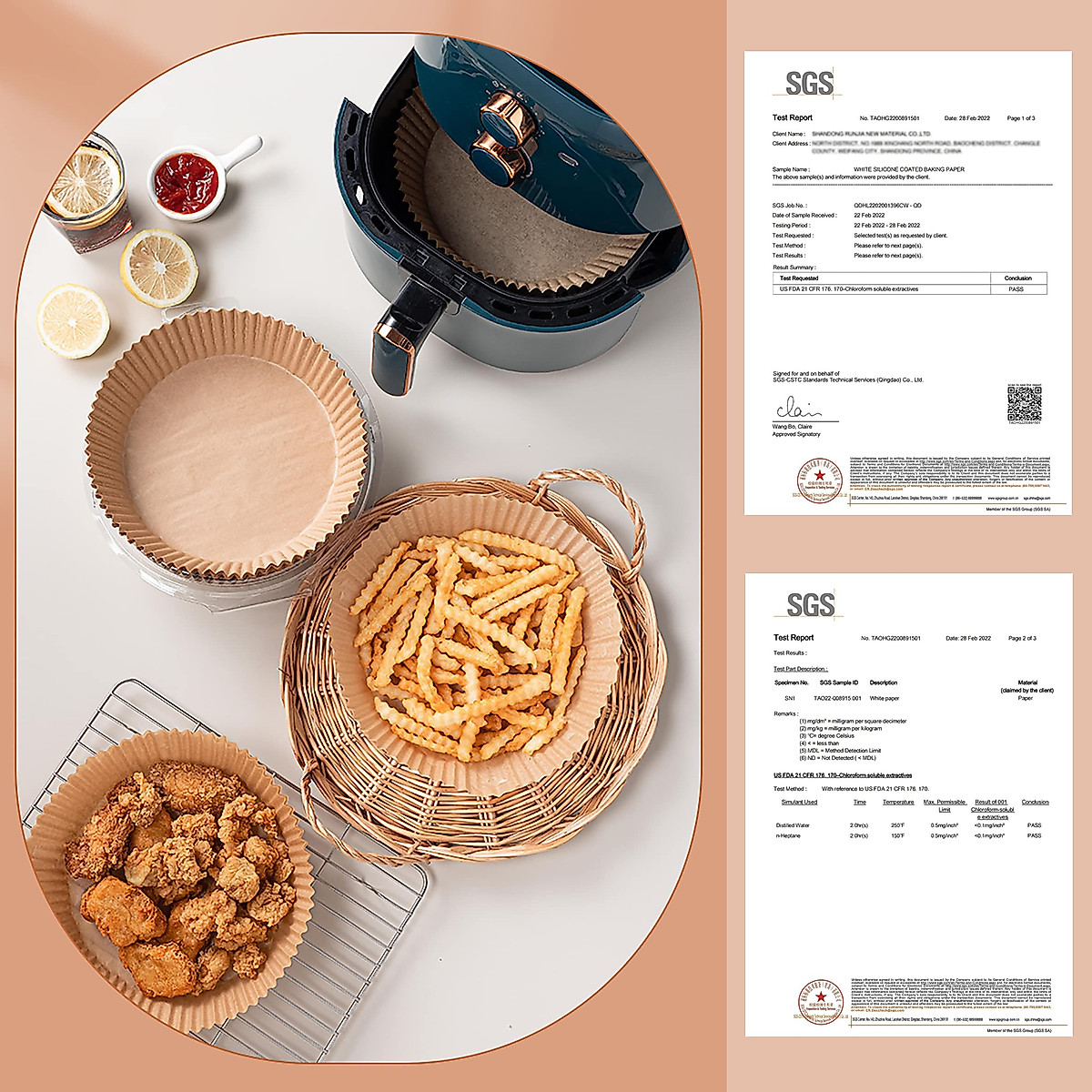 Air Fryer Disposable Paper Liner Air Fryer Parchment Paper Non-stick Parchment Paper for Frying, Baking, Cooking, Roasting and Microwave - Unbleached, Oil-proof(50PCS/6.3'')